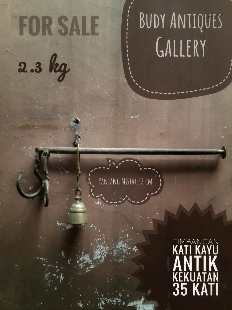 Timbangan Kati Kayu Antik Kekuatan 35 Kati - TKK 3, Antik, Pajangan di Carousell