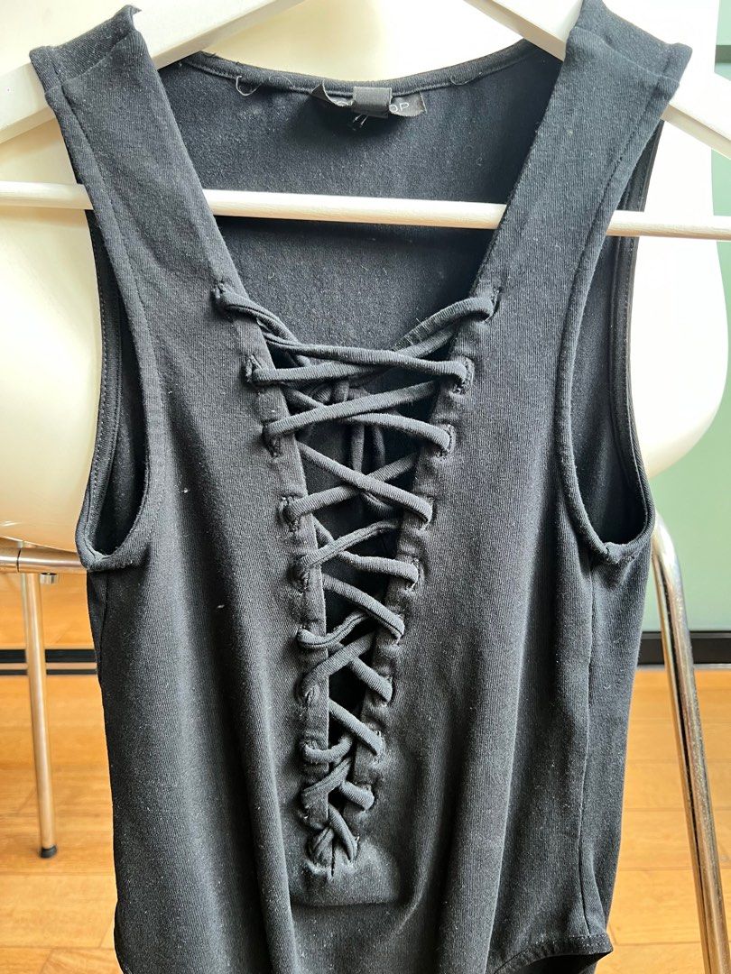 Topshop Cotton Black One Piece Top, Women's Fashion, Tops, Sleeveless ...