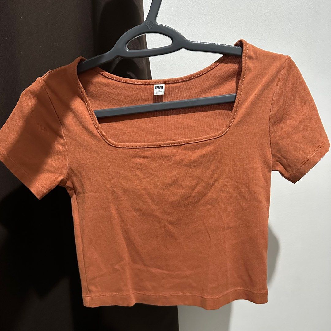 UNIQLO burnt orange square top, Women's Fashion, Tops, Blouses on Carousell