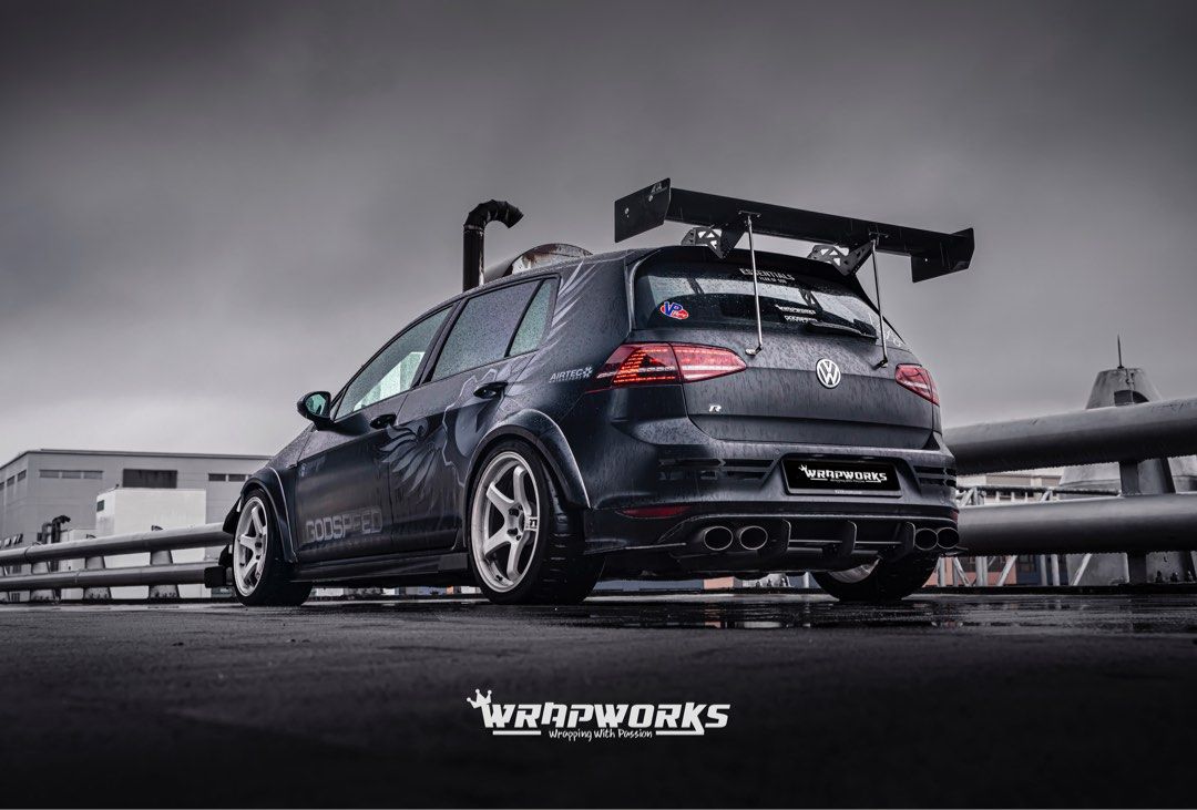 Volkswagen Golf Mk7R - Satin Black Full Wrap with Customise Printing ...