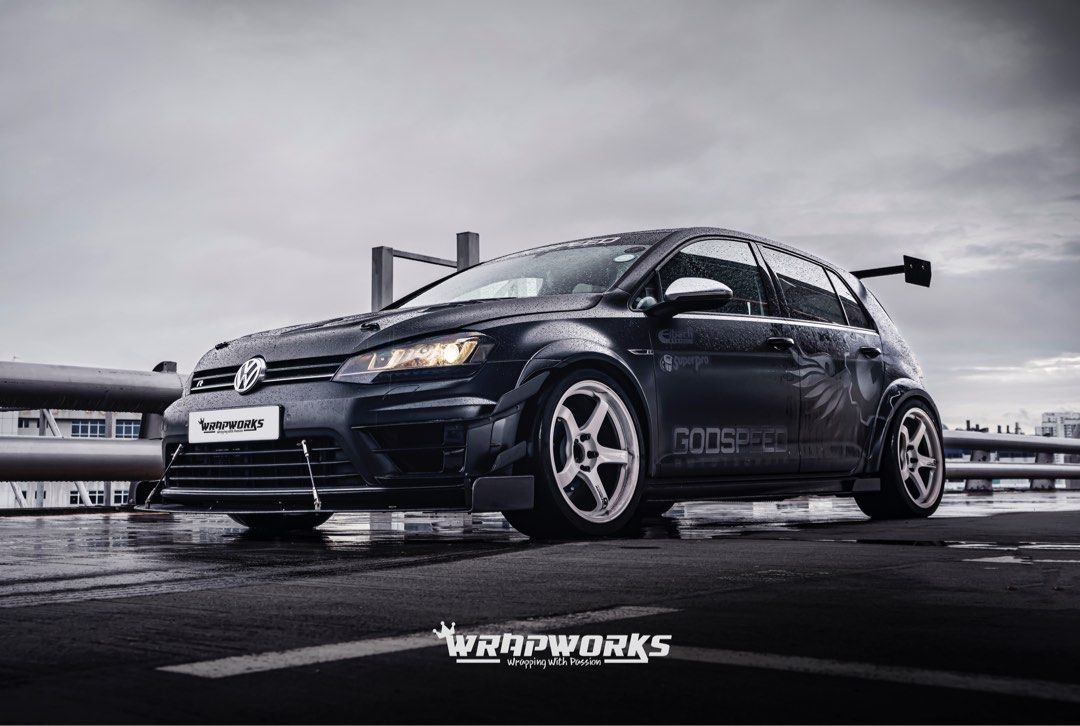 Volkswagen Golf Mk7R - Satin Black Full Wrap with Customise Printing ...