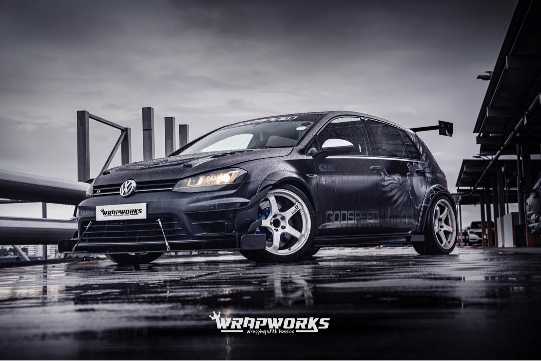 Volkswagen Golf Mk7R - Satin Black Full Wrap with Customise Printing ...