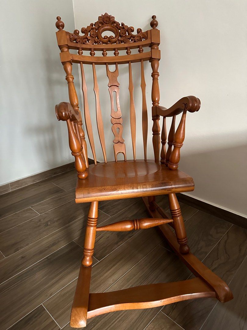 Antique Wooden Rocking Chair, Furniture & Home Living, Furniture ...