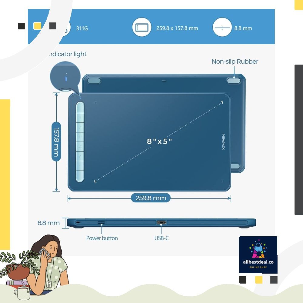 XP-PEN Deco MW Graphics Drawing Tablet Digital Pen Bluetooth Wireless ...