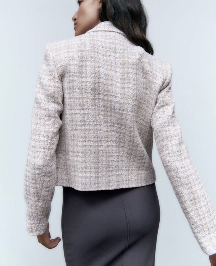 Zara Double Breasted Textured Weave Tweed jacket on Carousell