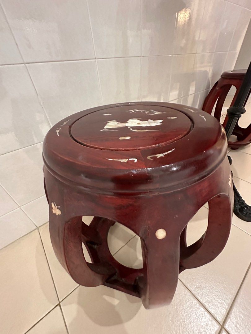 2 Chinese Stools with Shell inlays, Furniture & Home Living, Furniture ...