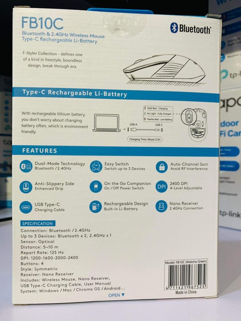 A4Tech Fstyler FB10C Rechargeable Bluetooth & 2.4ghz Wireless Mouse ...