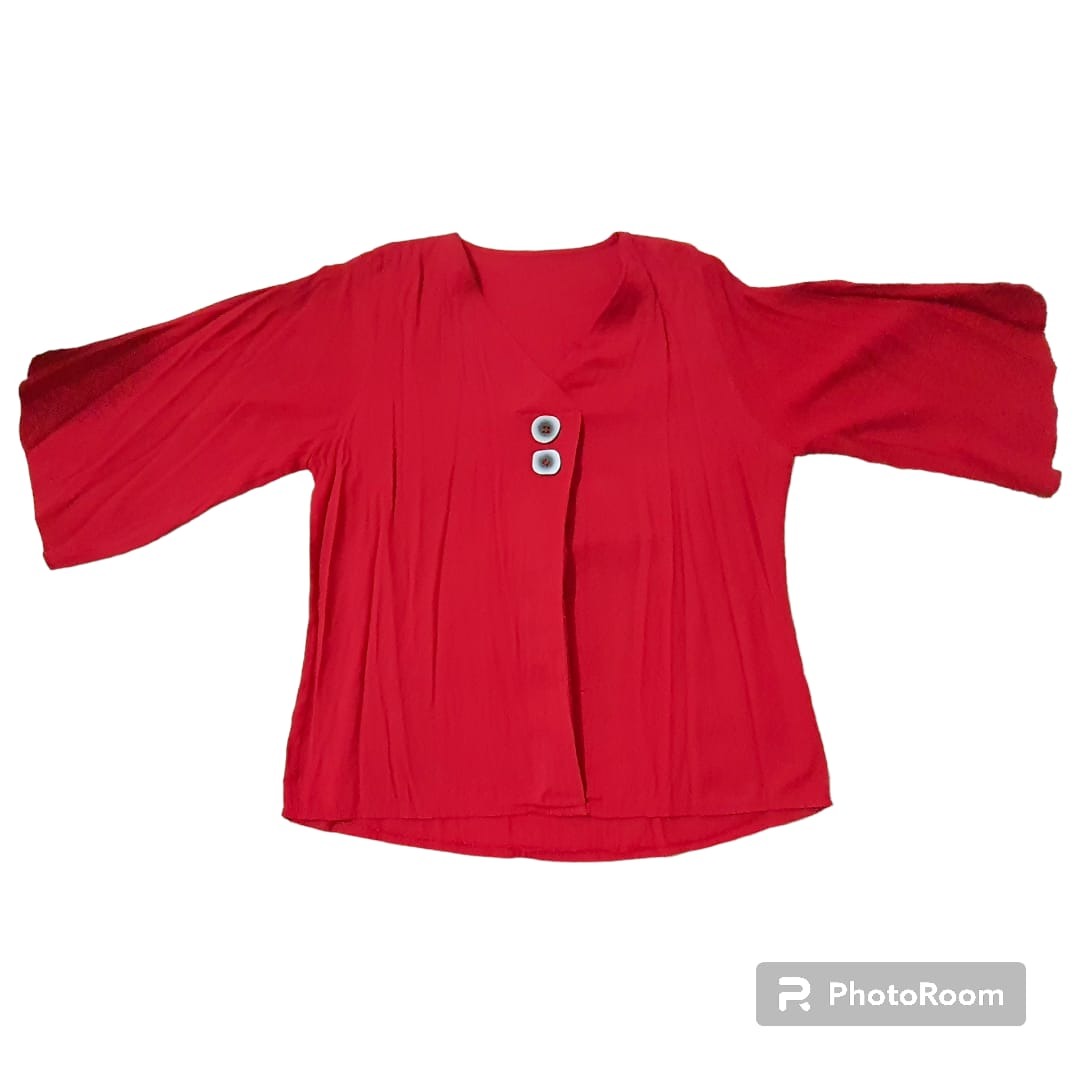 Baju Lengan Sedang Kancing Mati 2 warna Merah, Fesyen Wanita, Pakaian ...