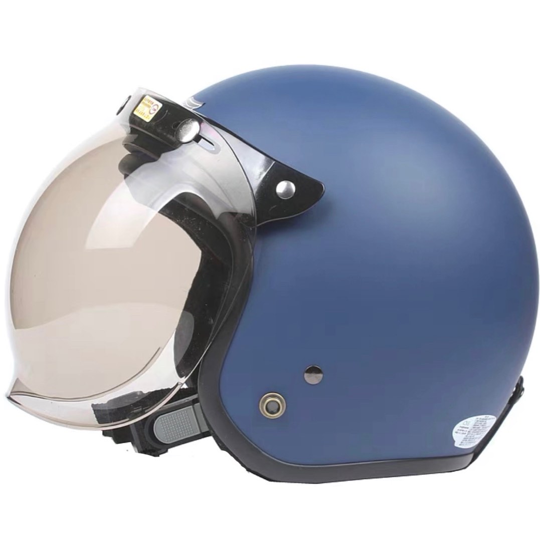 Blue Motorcycle Helmet Non Shine Matte Matt Three Button Retro Open ...