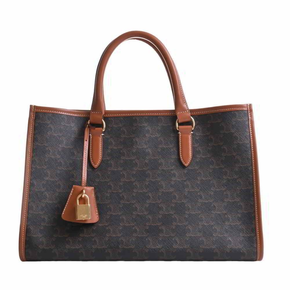 Celine 賽琳 Triomphe 迷你橫蓋托特包 棕色 PVC, 女裝, 手袋及銀包, 手拿包 - Carousell