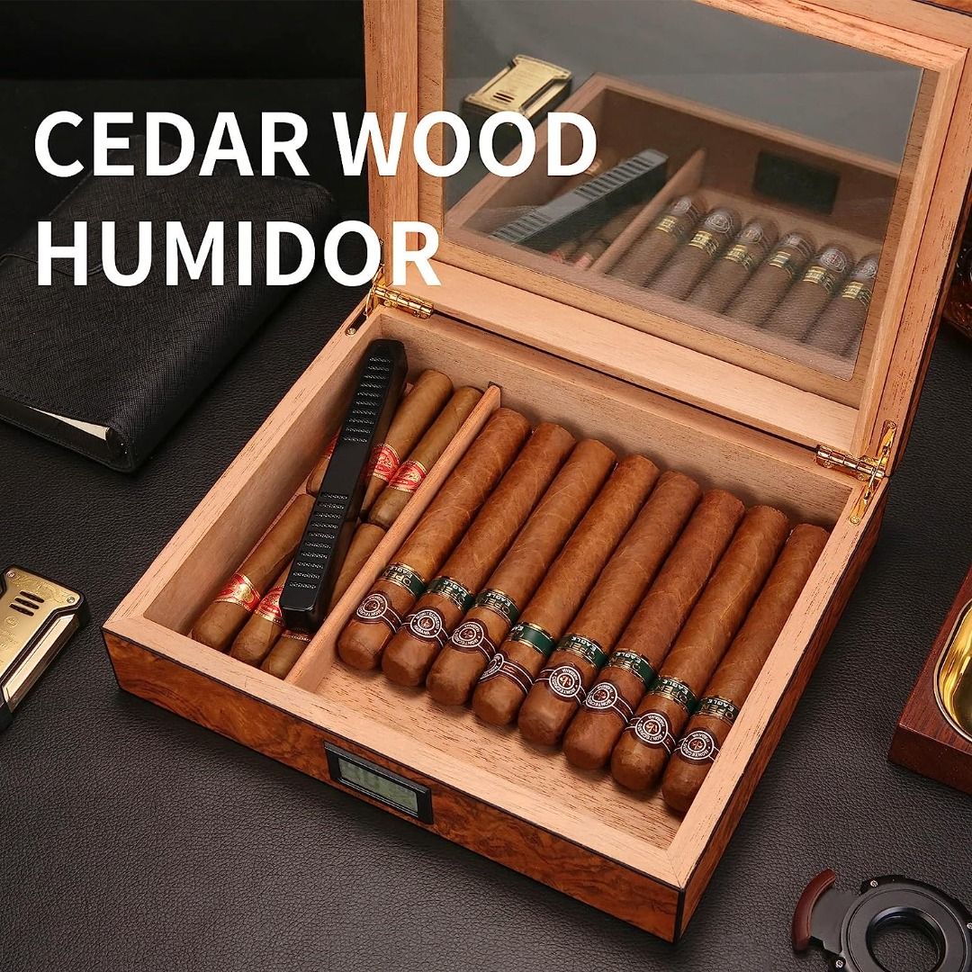 CIGARLOONG Ciagr Humidor Glass Top Handcraft Cedar Cigar Box with ...