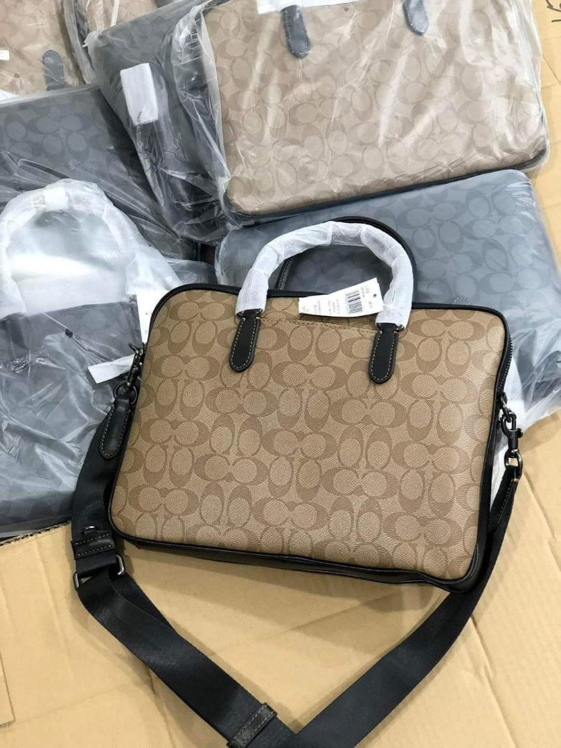 Coach Liam Compact Brief In Signature Canvas, Men's Fashion, Bags ...