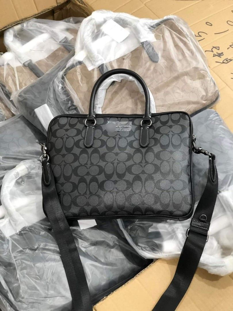 Coach Liam Compact Brief In Signature Canvas, Men's Fashion, Bags ...