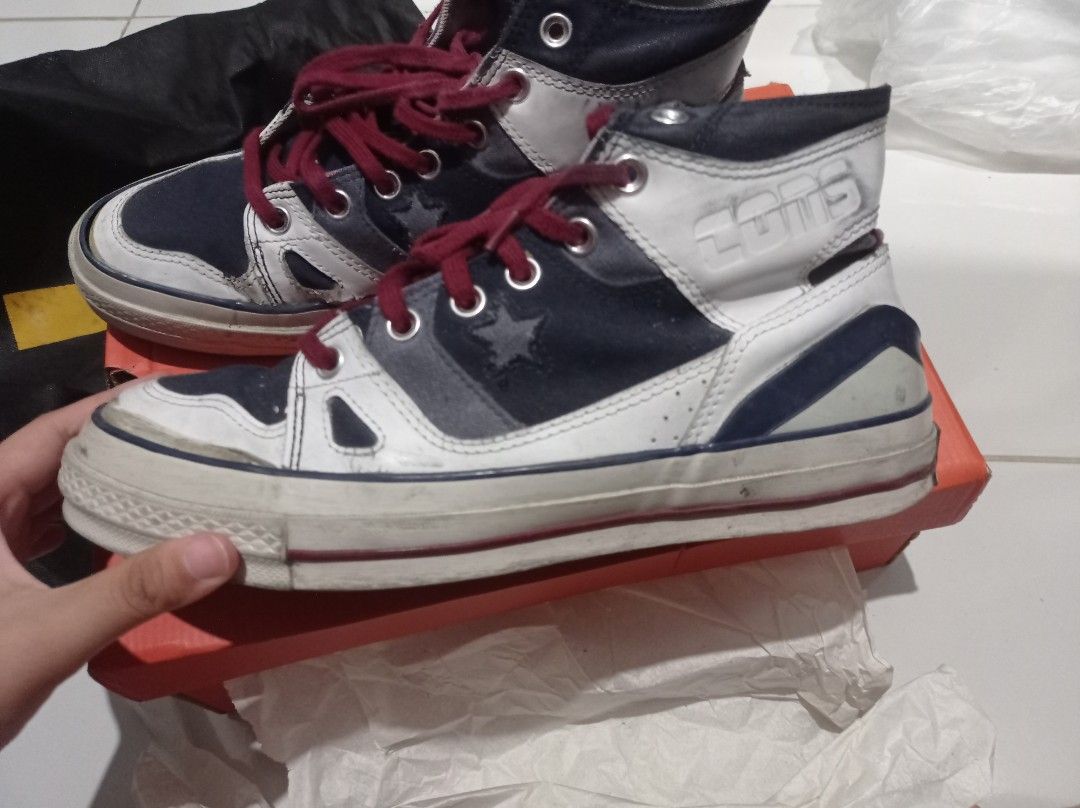 Converse Obsidian Blue White Red Putih Biru Merah Original, Fesyen Pria ...