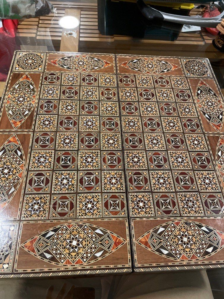 Damascus Inlaid Chess and Backgammon Board, Hobbies & Toys, Toys ...