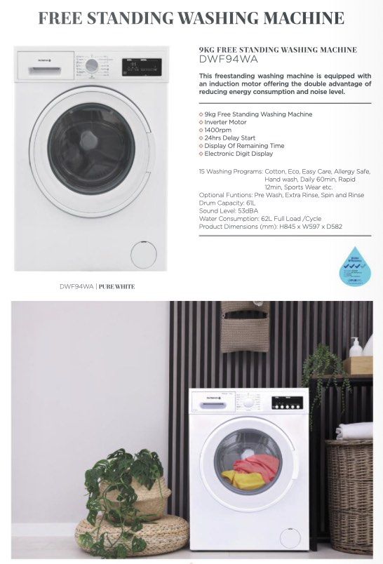De Dietrich Front Load Washing Machine DWF94WA, TV & Home Appliances ...