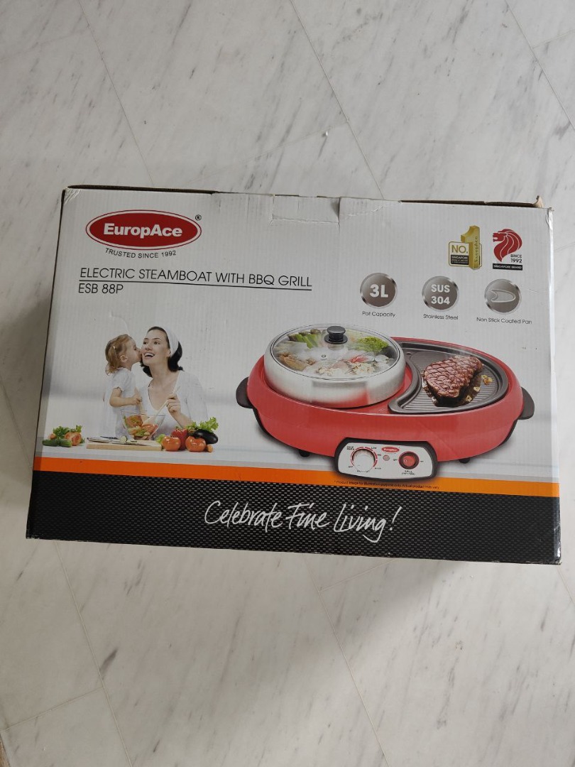 Electric Steamboat with BBQ Grill (EuropAce), Furniture & Home Living ...