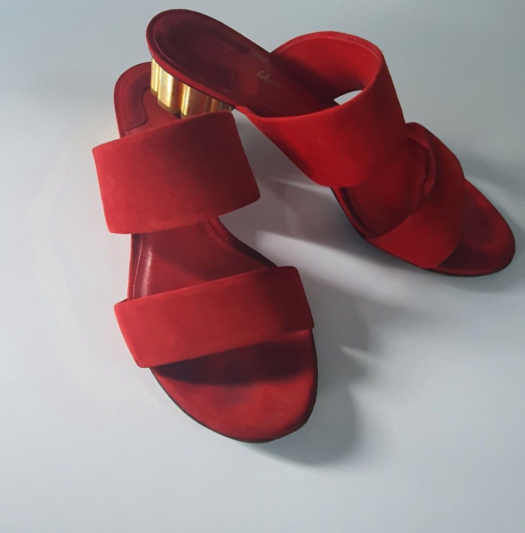 Ferregamo Red Velvet Sandals, Women's Fashion, Footwear, Sandals on ...