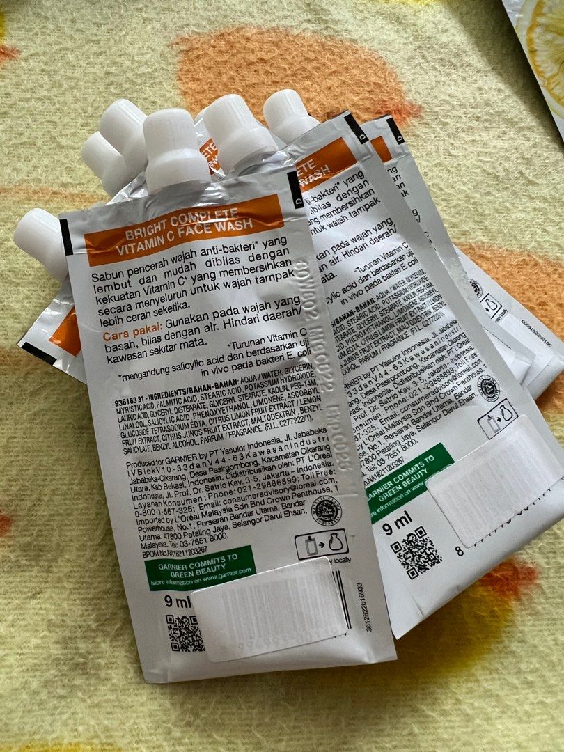 Garnier samples- Micellar Cleansing Water Vitamin C / Bright Complete ...