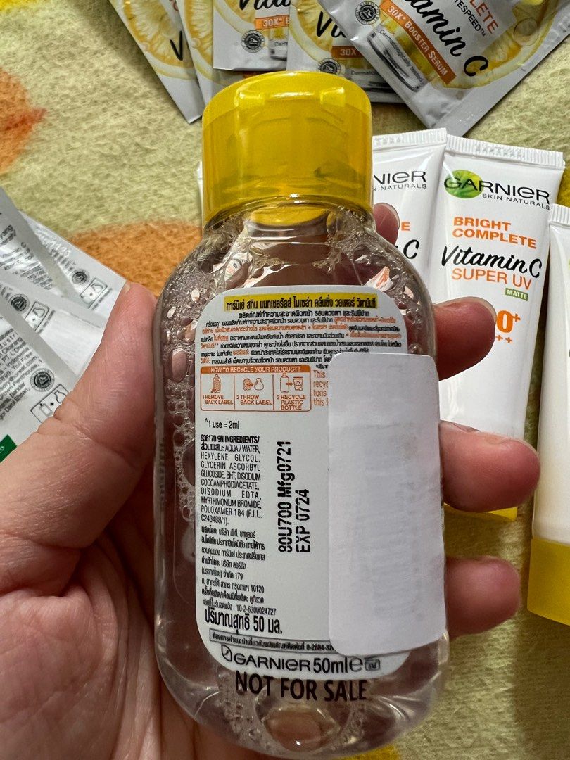 Garnier samples- Micellar Cleansing Water Vitamin C / Bright Complete Anti Acne Booster Serum ...