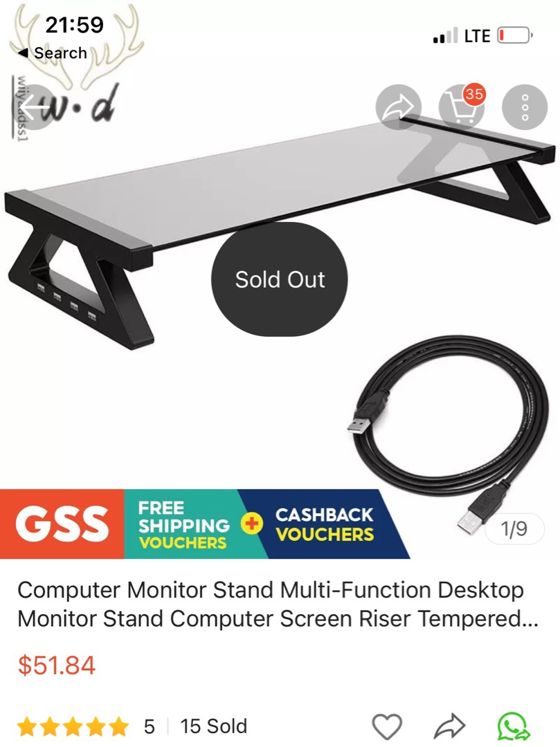 Glass monitor stand with USB ports, Computers & Tech, Parts ...