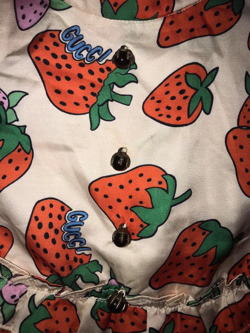 GUCCI STRAWBERRY PRINT SILK BLOUSE/MINI DRESS, Luxury, Apparel on Carousell
