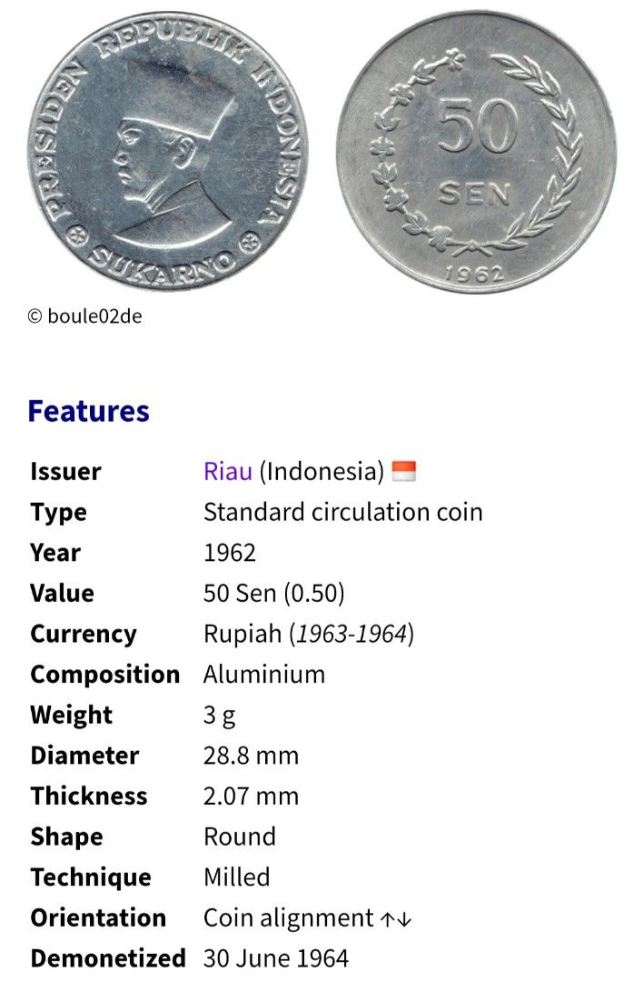 INDONESIA RARE 1962 RIAU ARCHIPELAGO AND IRIAN JAYA BARAT PRESIDENT SUKARNO COIN SET., Hobbies ...
