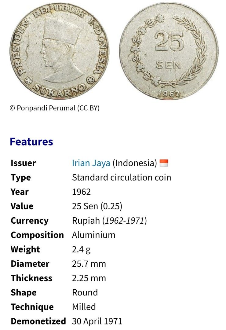INDONESIA RARE 1962 RIAU ARCHIPELAGO AND IRIAN JAYA BARAT PRESIDENT SUKARNO COIN SET., Hobbies ...