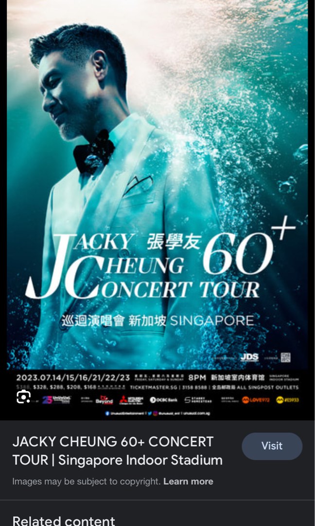 Jacky Cheung Concert Ticket Cat 1 x2, Tickets & Vouchers, Event Tickets on Carousell