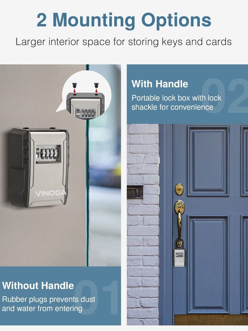 Key Storage Box with Key Hook/Wall Mounted 4 Digit Combination Padlock ...
