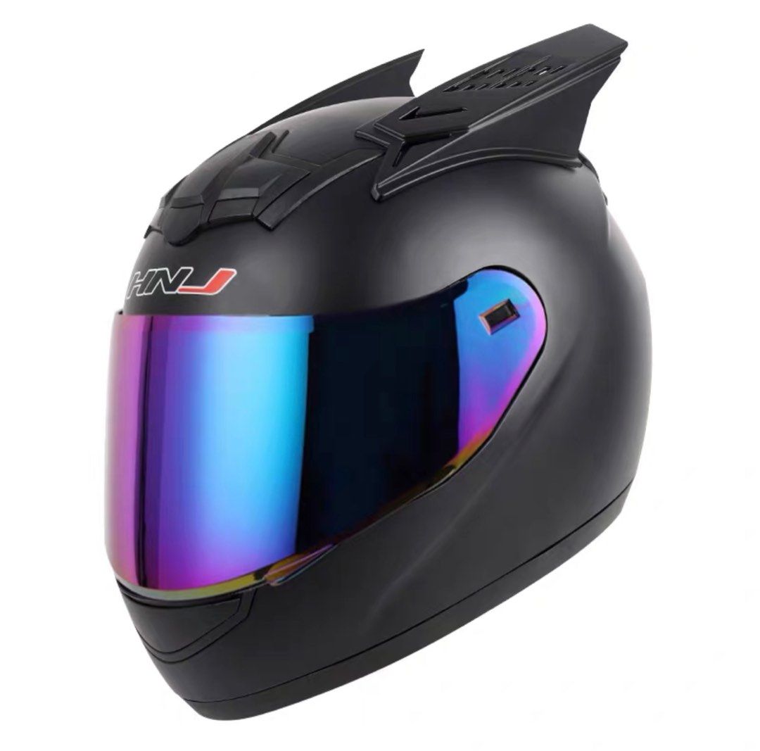 Matte Black Fox Cat Ears Full Face Motorcycle Helmet Motorbike Bike RG ...