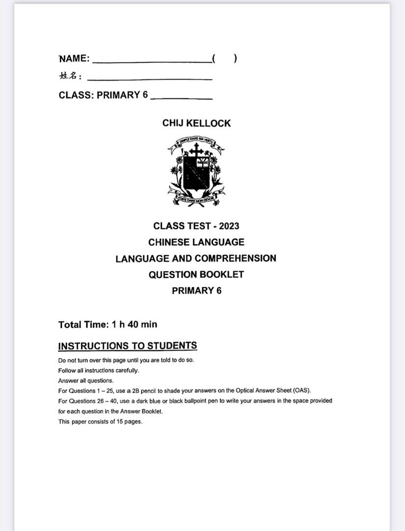 P6 CHIJ kellock WA1 Chinese test 2023, Hobbies & Toys, Books ...