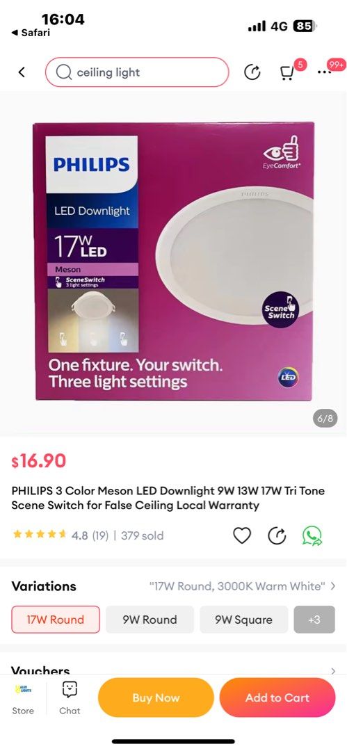 Philips 17w LED downlighting, Furniture & Home Living, Lighting & Fans ...