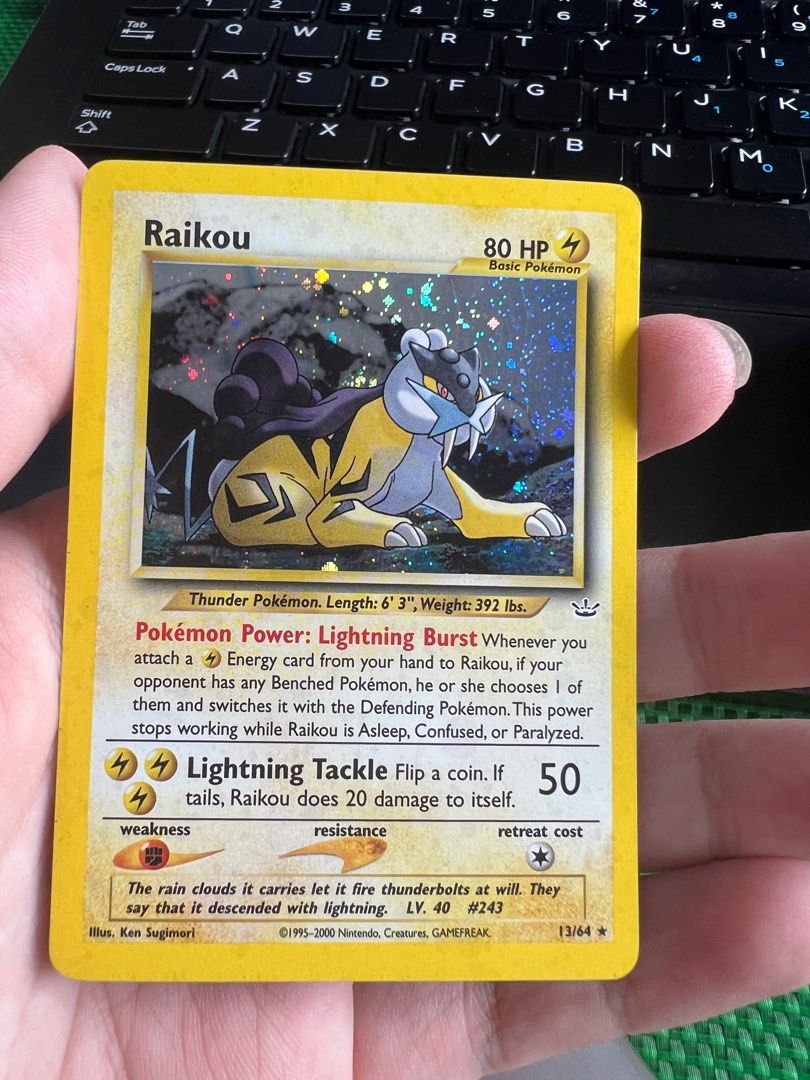 Pokemon Raikou Holo Rare Neo Revelation 13/64, Hobbies & Toys, Toys & Games on Carousell