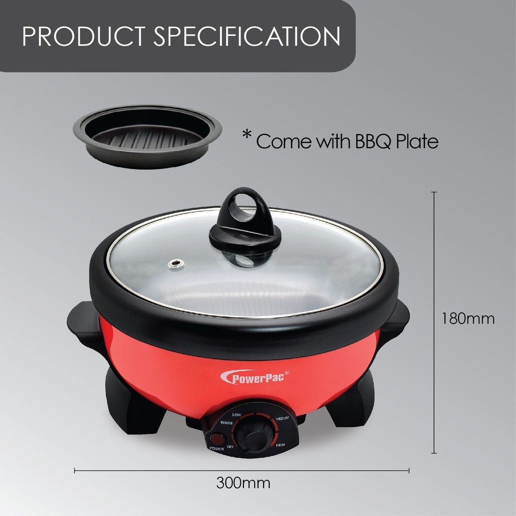 PowerPac Steamboat with BBQ Grill , 2 in 1 Multi Cooker 2L, TV & Home ...