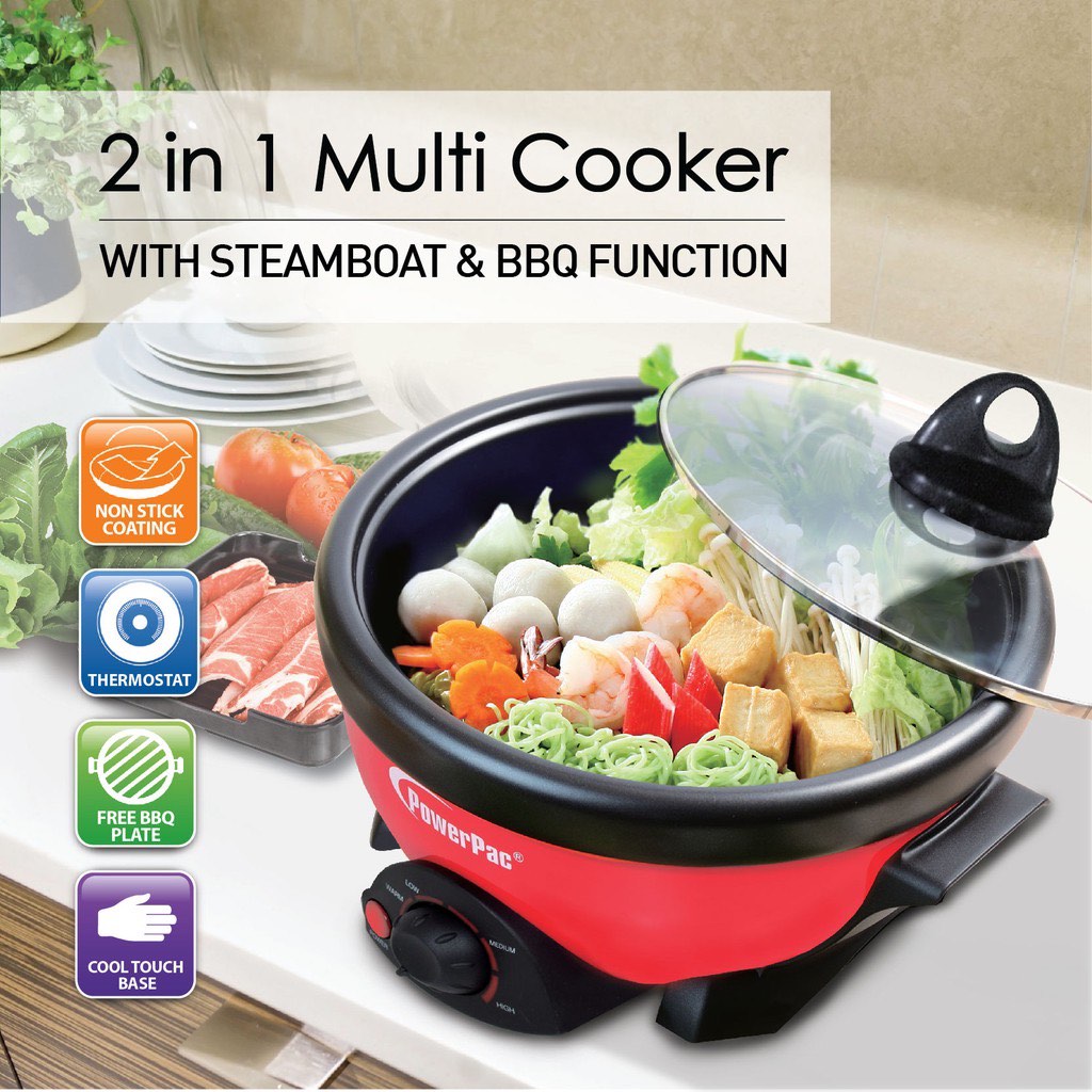 PowerPac Steamboat with BBQ Grill , 2 in 1 Multi Cooker 2L, TV & Home ...
