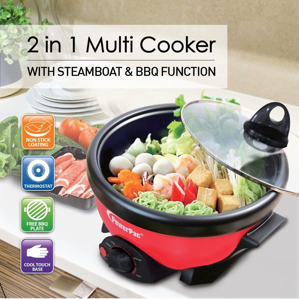 PowerPac Steamboat with BBQ Grill , 2 in 1 Multi Cooker 2L, TV & Home Appliances, Kitchen ...