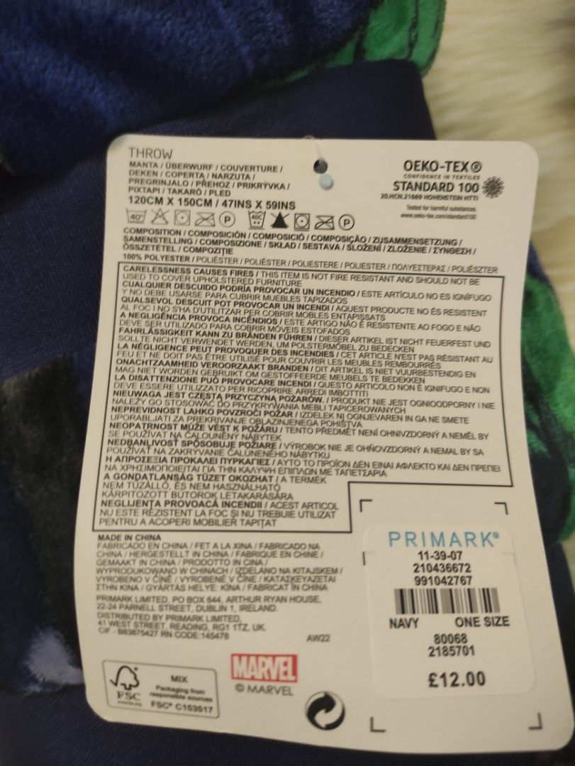 Primark Marvel Sherpa Small Throw, Furniture & Home Living, Bedding ...