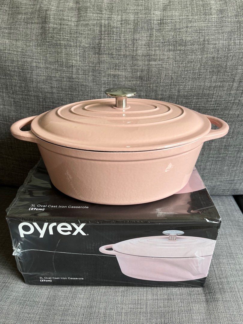 Pyrex 3L Cast Iron Casserole Oval 27cm, Furniture & Home Living ...