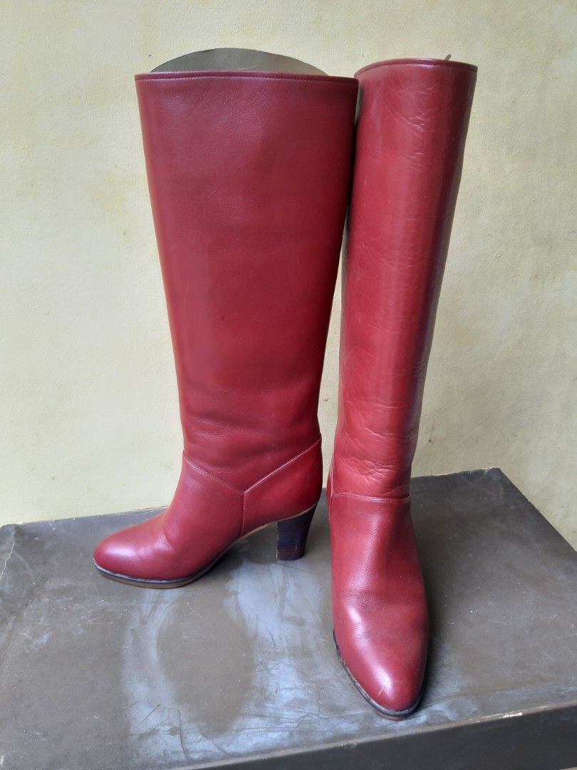 RED Boots Japan Leather Boots Knee High/ Over the Knee Boots Black ...