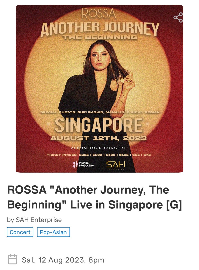 ROSSA Concert 2 Ticket - Silver Seats (E-Tickets), Tickets & Vouchers ...