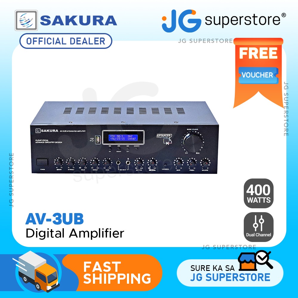 Sakura 400W 2 Channel Integrated Karaoke Amplifier X 2 with Digital LCD Display, Bluetooth, USB ...