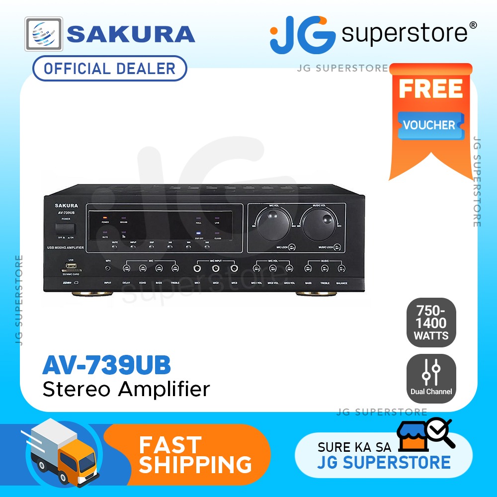 Sakura AV-739UB 750W / 1400W Bluetooth Mixing X 2 Stereo Amplifier with ...