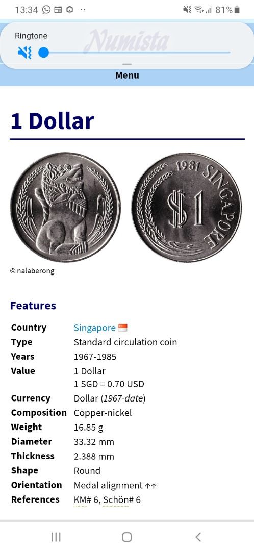 Singapore Merlion 1 Dollar 1968, Hobbies & Toys, Collectibles ...