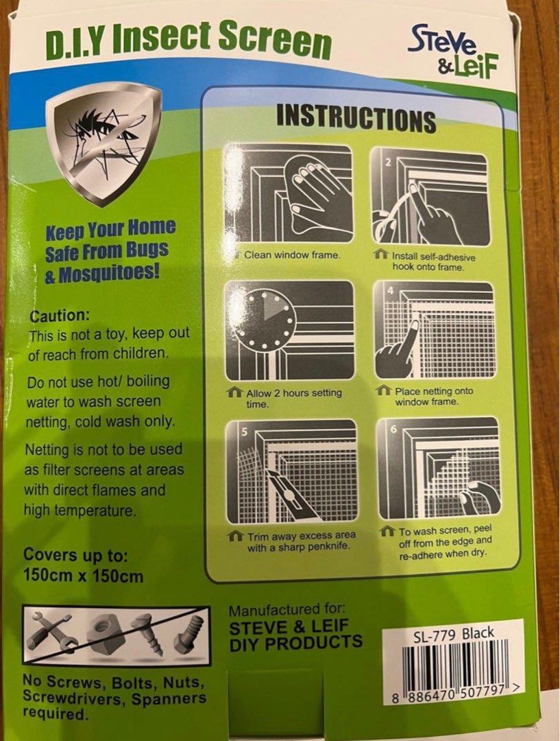 Steve & Leif - DIY Insect Screen 150 x 150 Black, Health & Nutrition ...