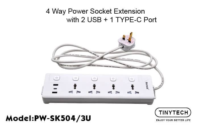 Tinytech 4 WAY POWER SOCKET EXTENSION WITH 2 USB + 1 TYPE-C PORT, TV ...