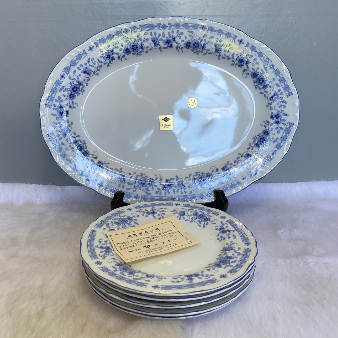 Tohan Japan White Blue Floral Painted Dinner Plate Set on Carousell