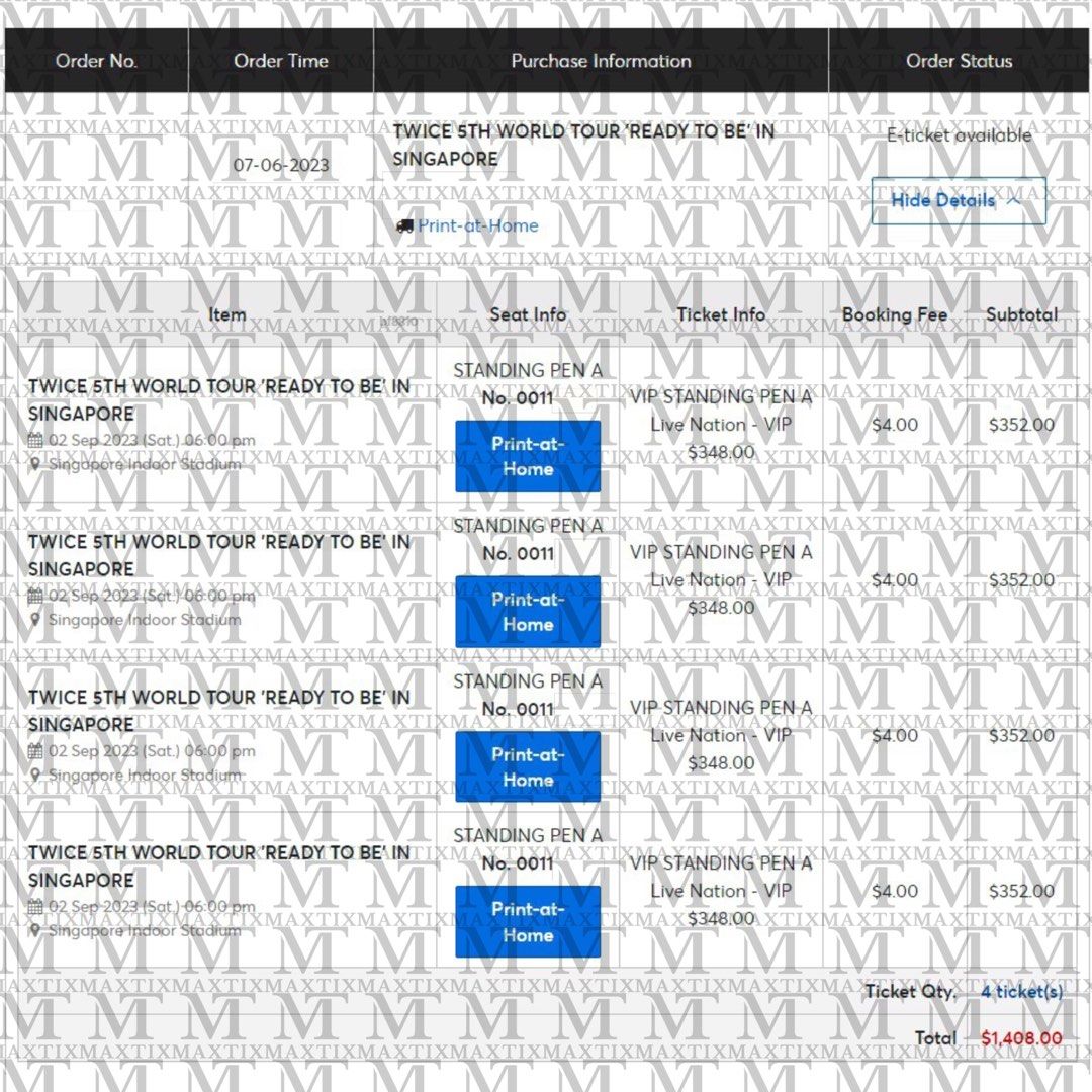 TWICE VIP TICKETS READY TO BE WORLD TOUR SINGAPORE CONCERT, Tickets ...