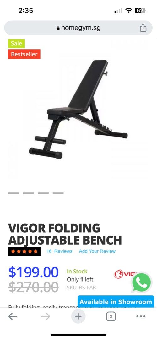 Vigor Adjustable Weight Bench, Sports Equipment, Exercise & Fitness ...