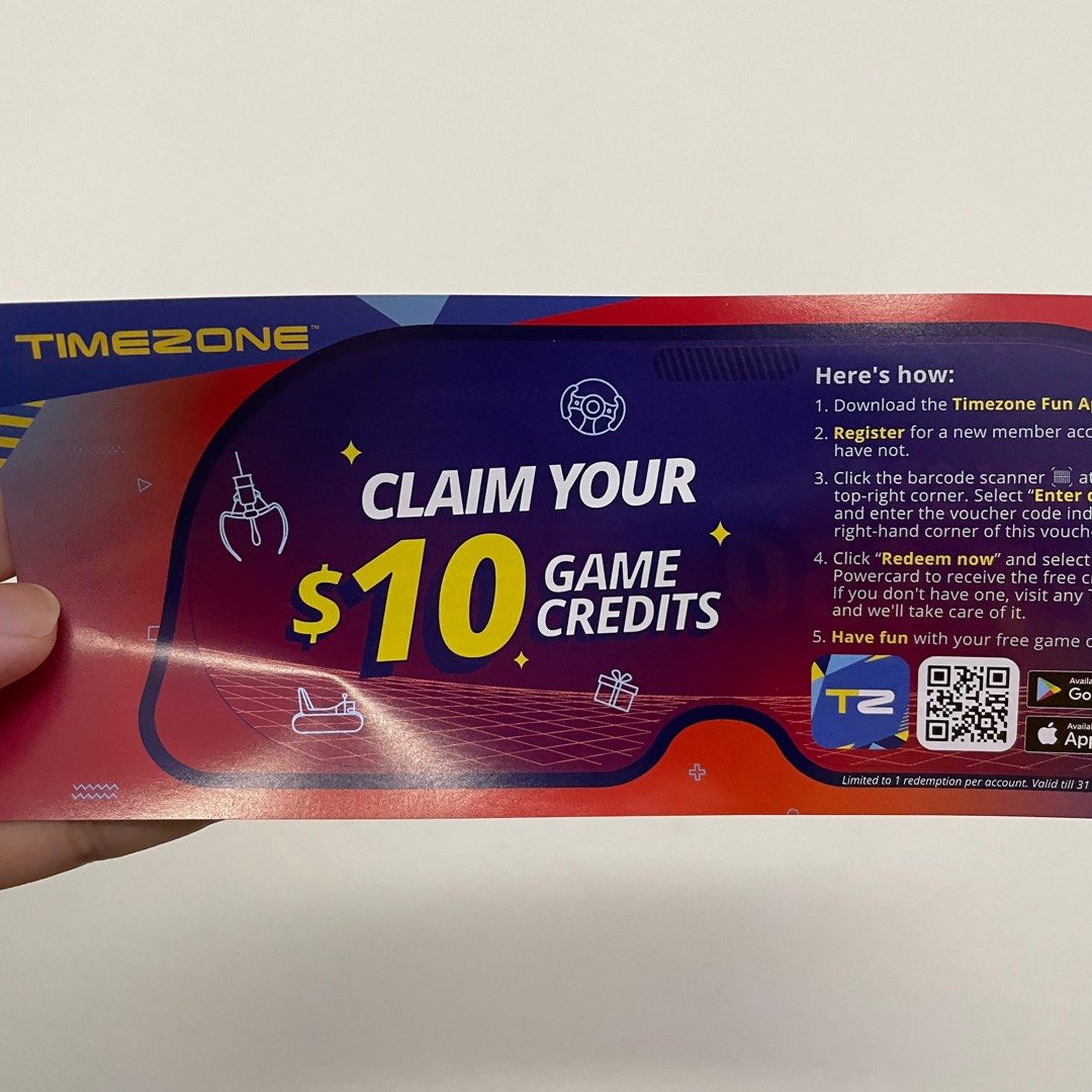 $10 Timezone Game Credits, Tickets & Vouchers, Store Credits on Carousell